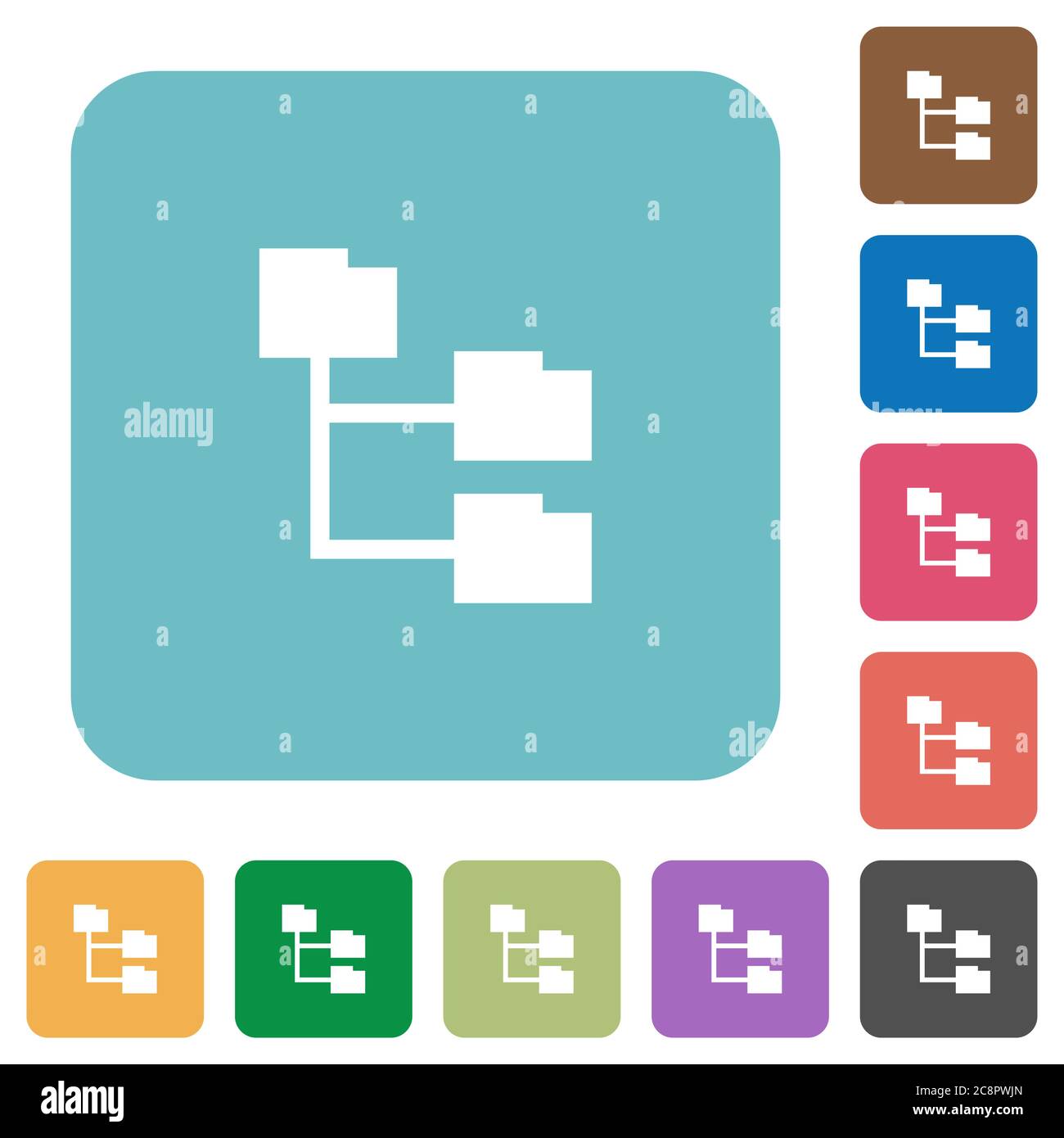 Flat folder structure icons on rounded square color backgrounds Stock ...