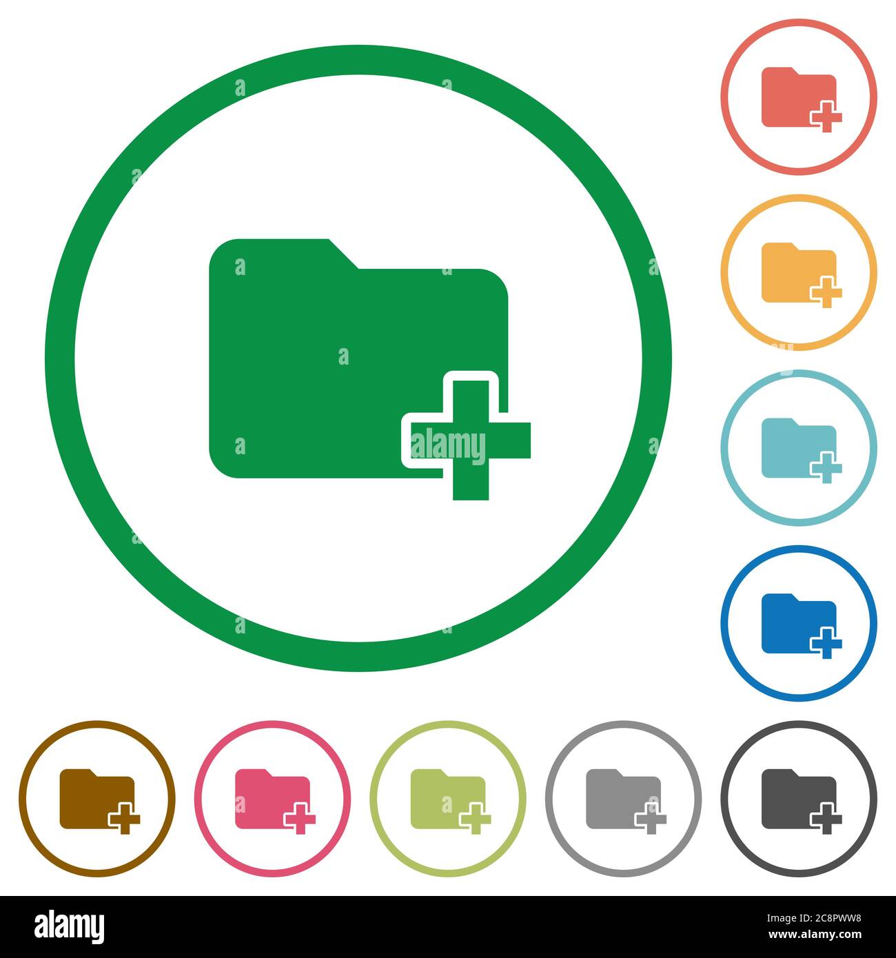 Set of Add new folder color round outlined flat icons on white background Stock Vector Image ...