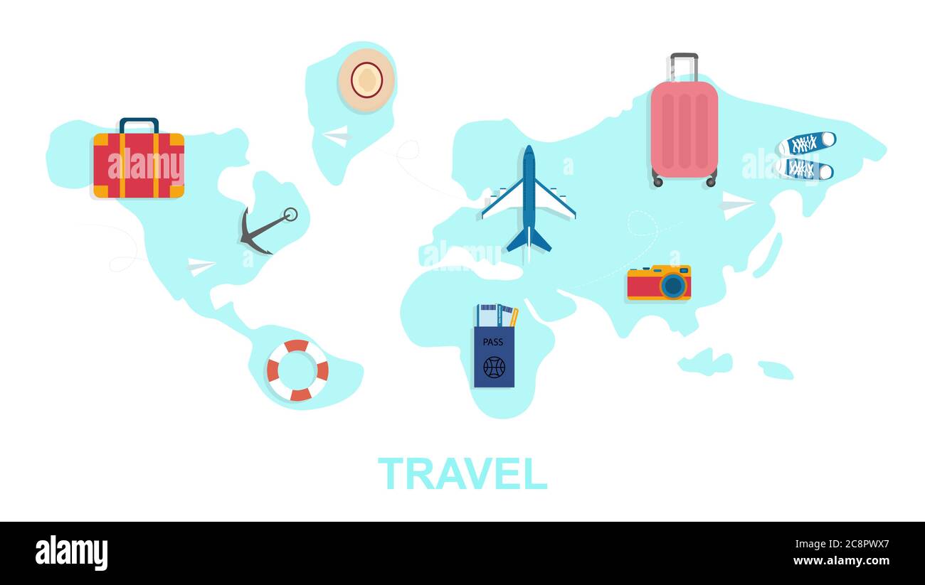 Vector illustration of Travel word on blue background Stock Vector ...