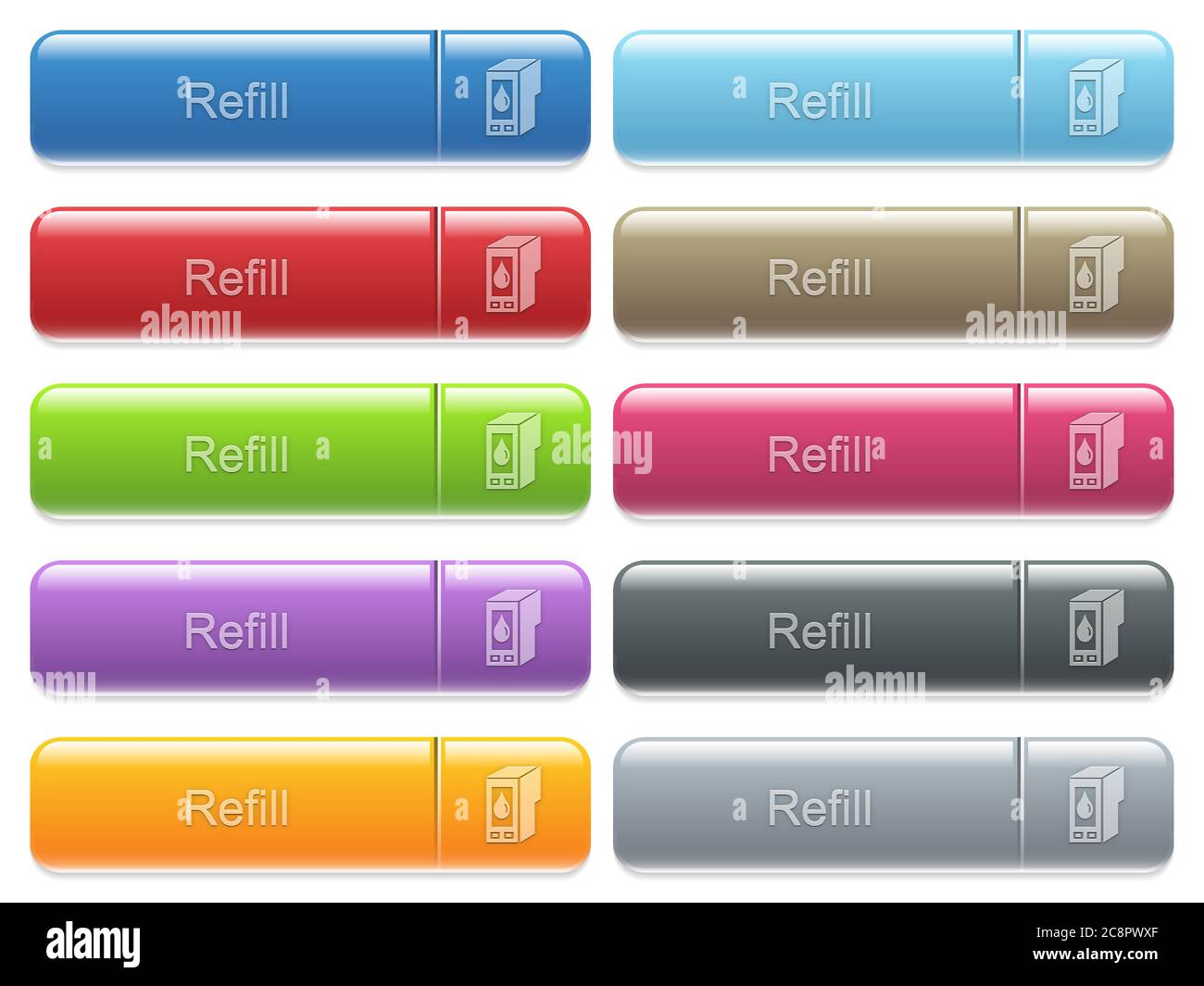 Set of refill glossy color captioned menu buttons with embossed icons ...