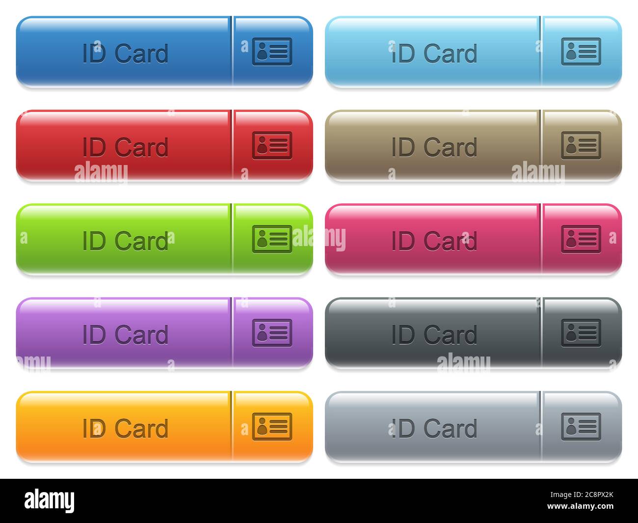 Set of ID card glossy color captioned menu buttons with engraved icons ...