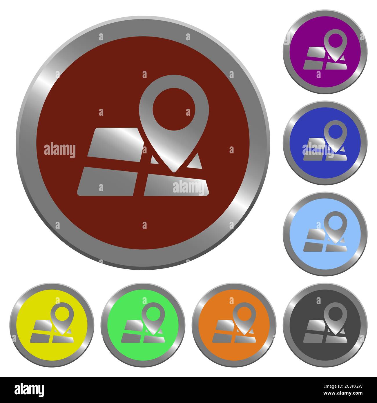 Set of color glossy coin-like map location buttons Stock Vector Image ...