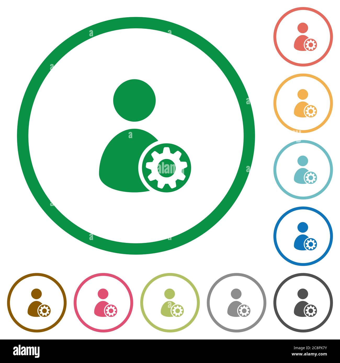 Set of User account settings color round outlined flat icons on white ...