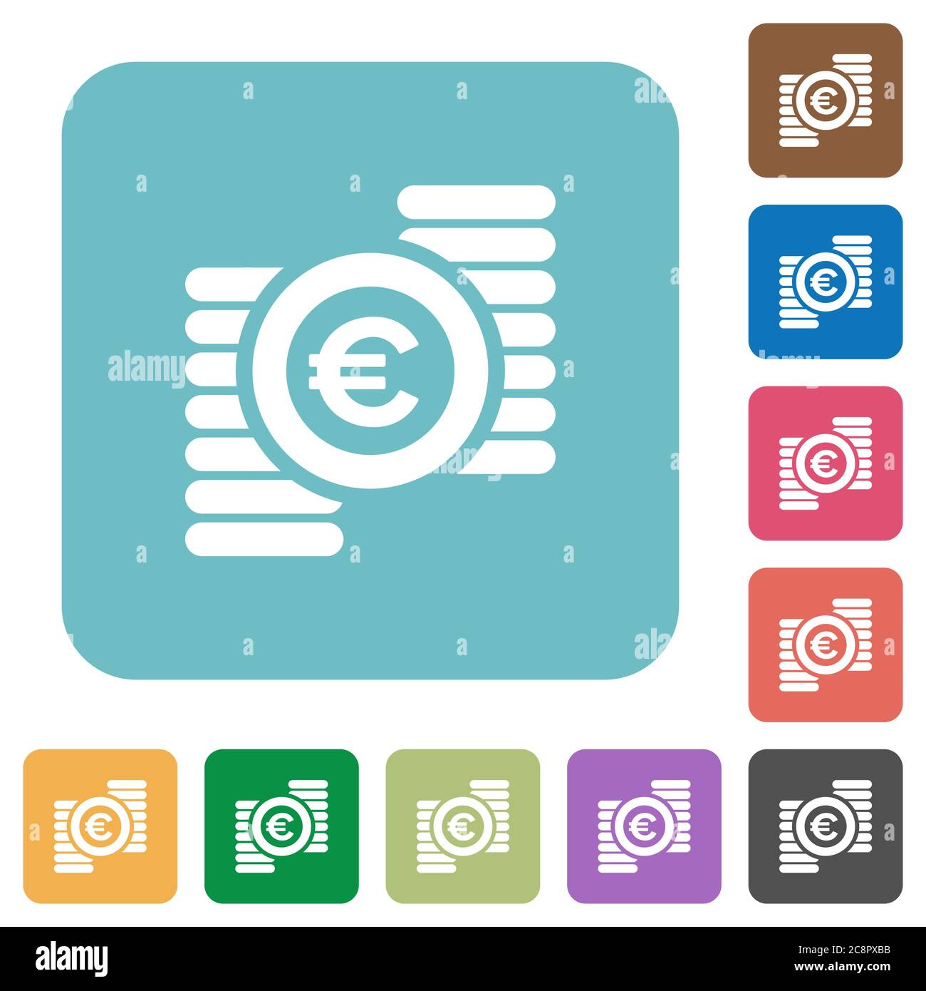 Flat euro coins icons on rounded square color backgrounds Stock Vector ...