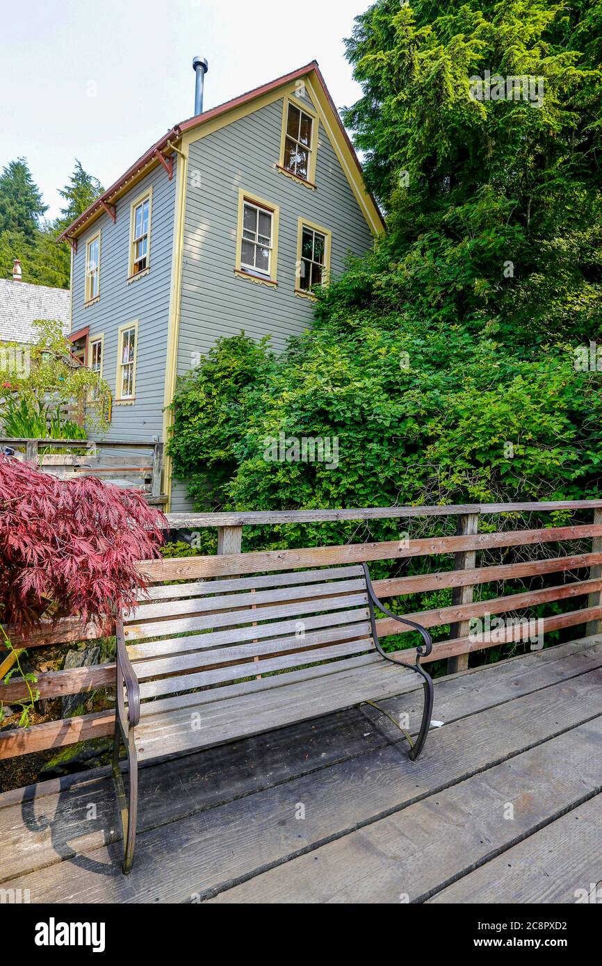 Traditional architecture of houses on Ketchikan, Alaska, the salmon ...
