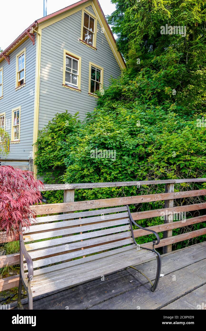 Traditional architecture of houses on Ketchikan, Alaska, the salmon ...