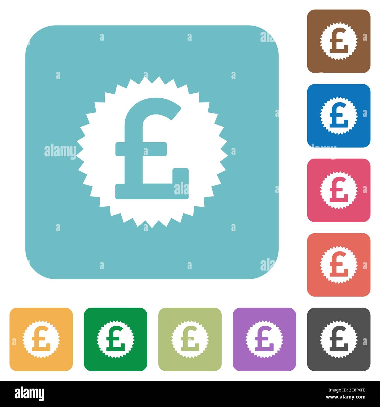 Flat pound sticker icons on rounded square color backgrounds Stock ...