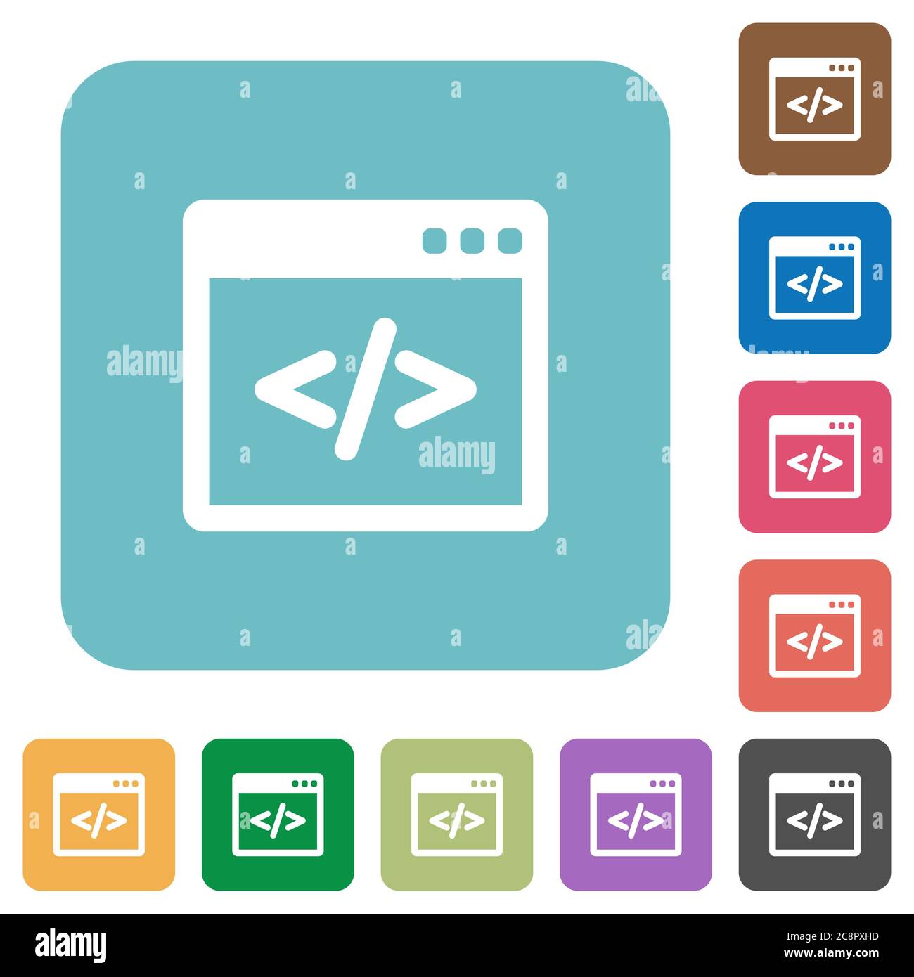 Flat programming code icons on rounded square color backgrounds Stock ...