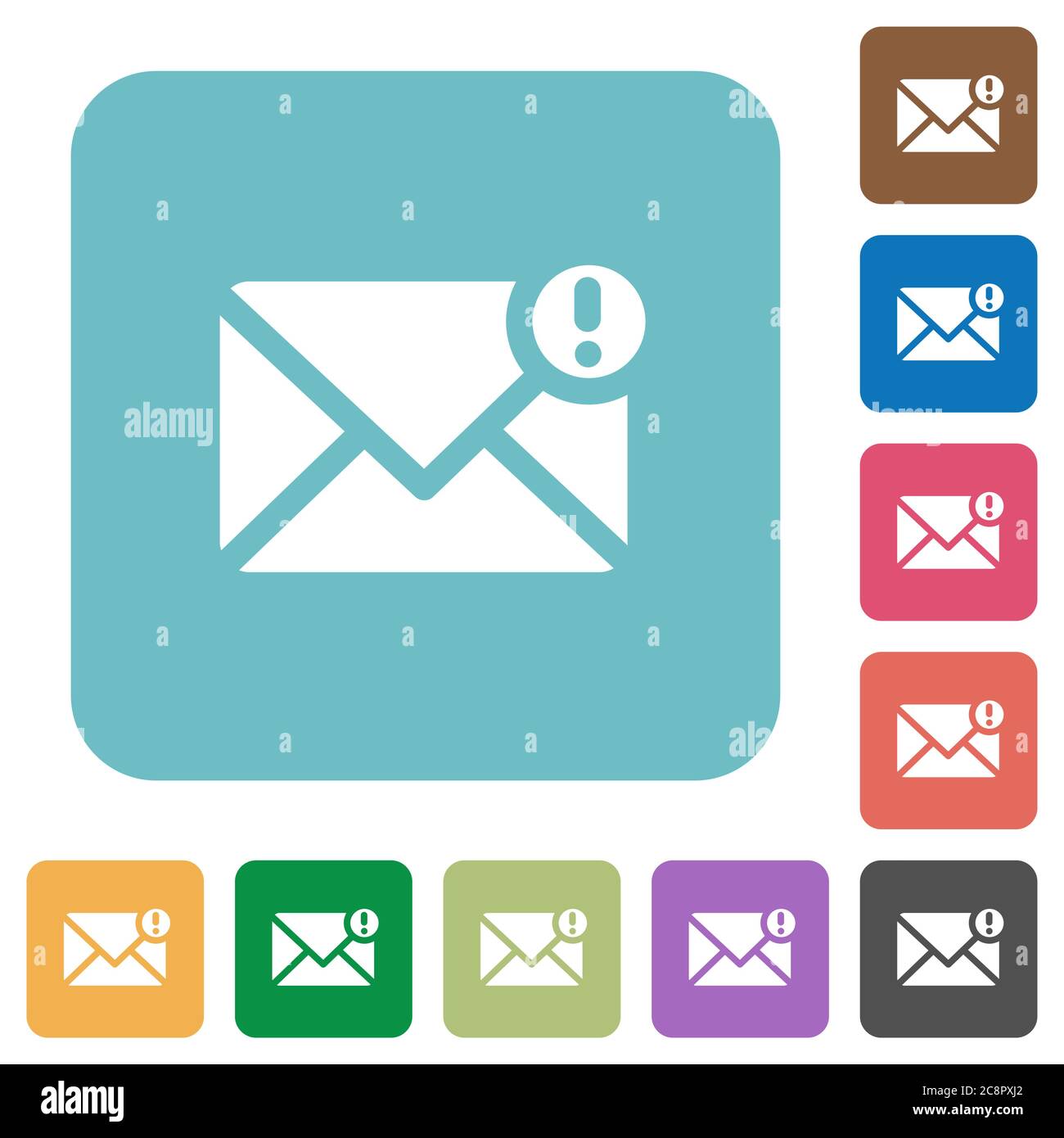 Flat important message icons on rounded square color backgrounds Stock ...