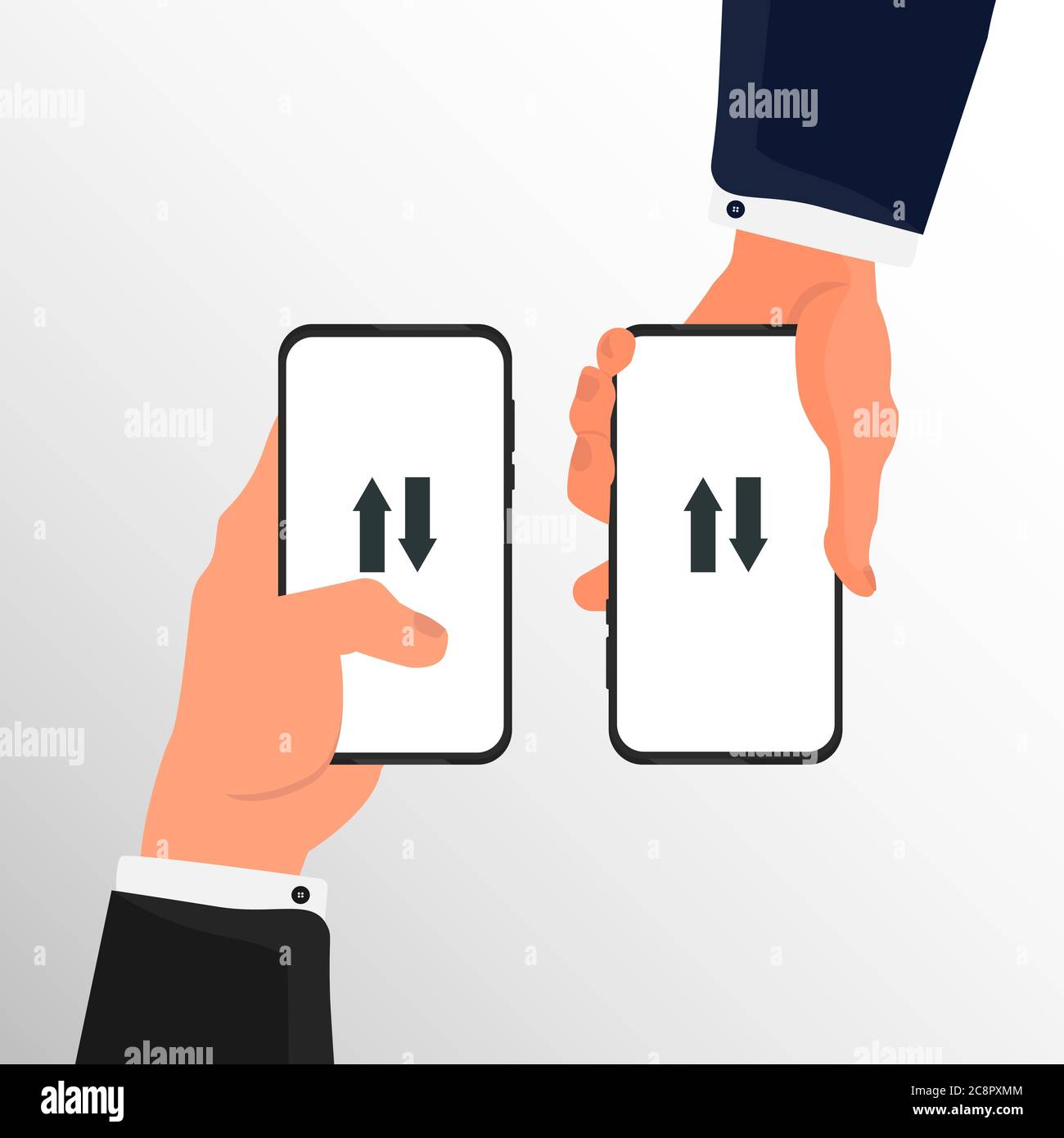 Two Businessmen Using Phones Exchanging Information Over Gray ...