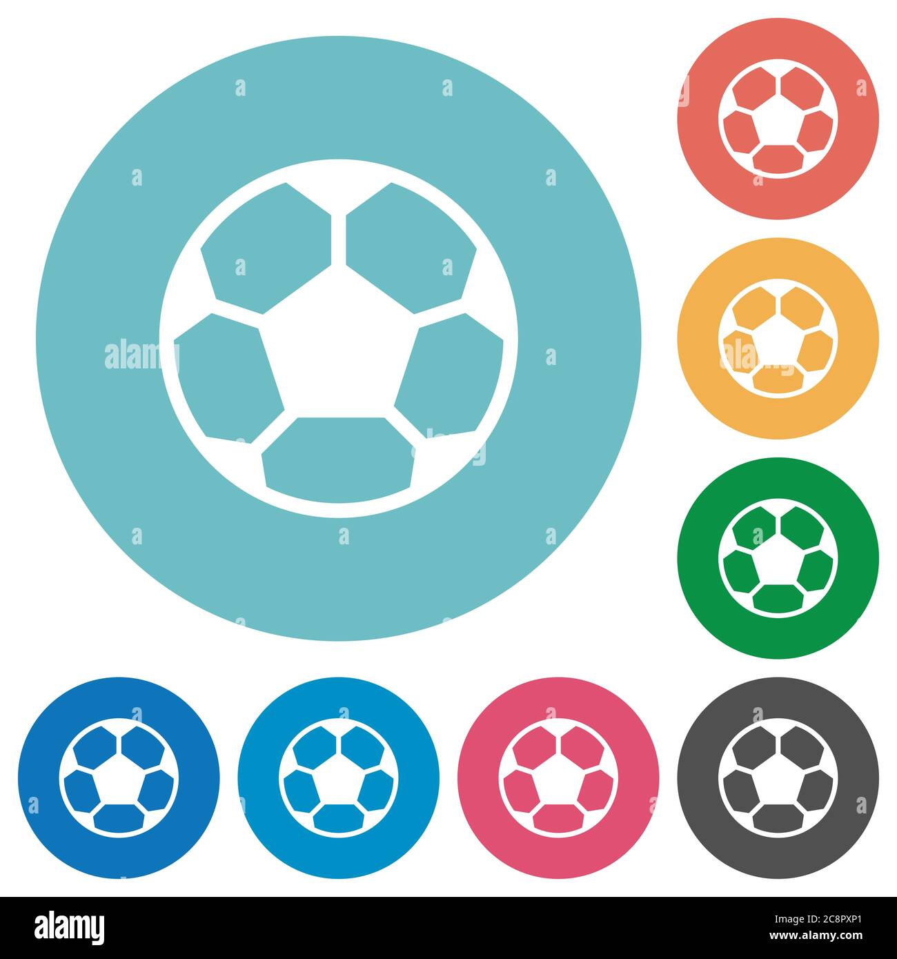 Flat soccer ball icon set on round color background Stock Vector Image ...