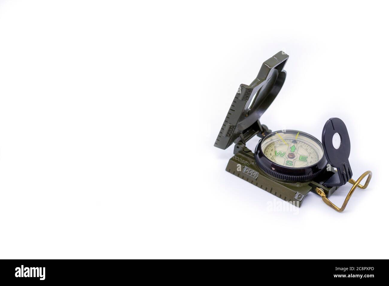 Closeup green color military compass on isolated white background Stock ...
