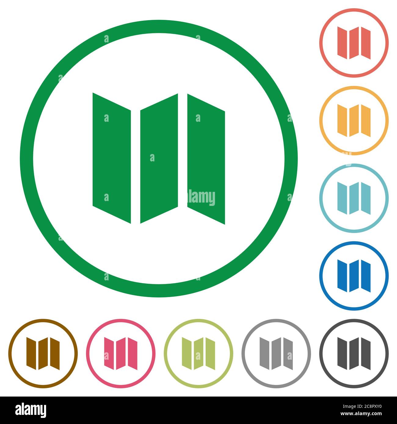 Set of map color round outlined flat icons on white background Stock ...