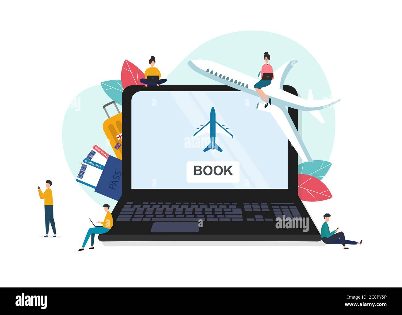 Vector illustration of pc with booking web site on screen Stock Vector ...