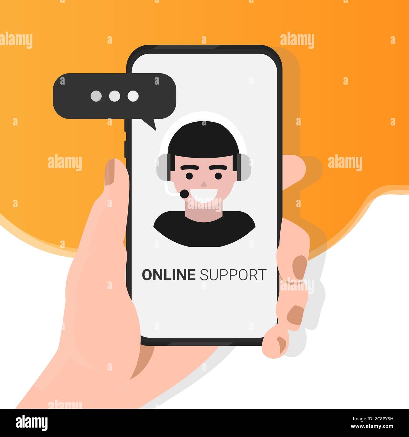 Hand Holding Smartphone With Opened Virtual Assistant, Yellow ...