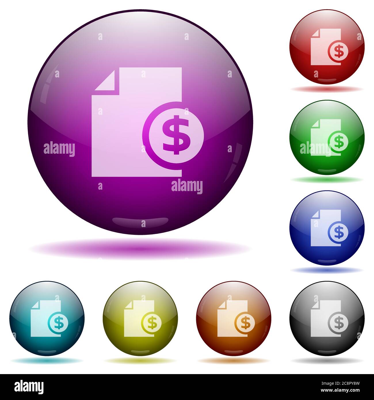 Set of color dollar money report glass sphere buttons with shadows ...