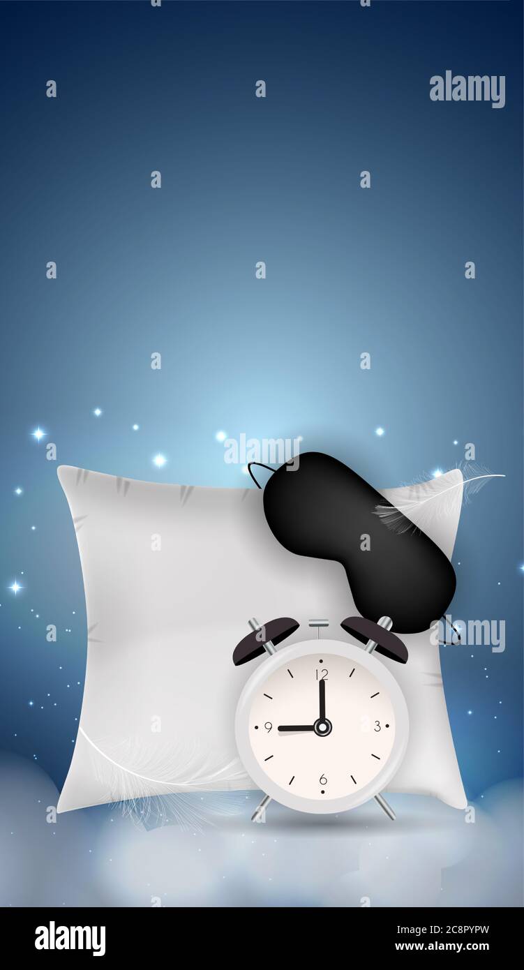 Good Night Abstract Background with Sleeping Mask, alarm clock and ...