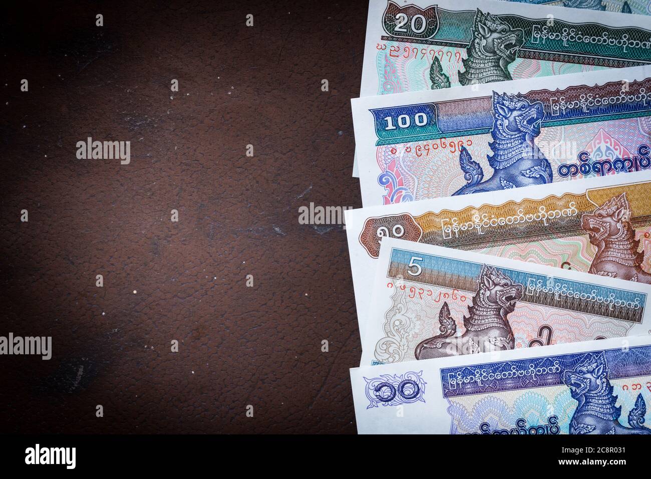 Myanmar currency, Kyat, Banknotes of various denominations, place for ...