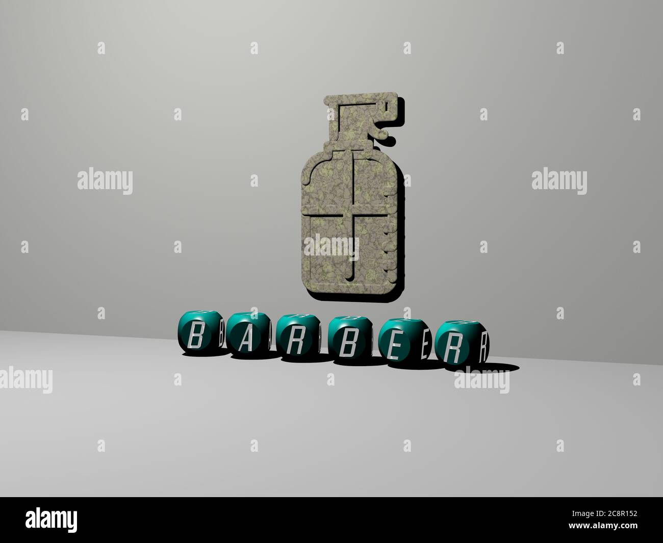 3D graphical image of barber vertically along with text built by ...