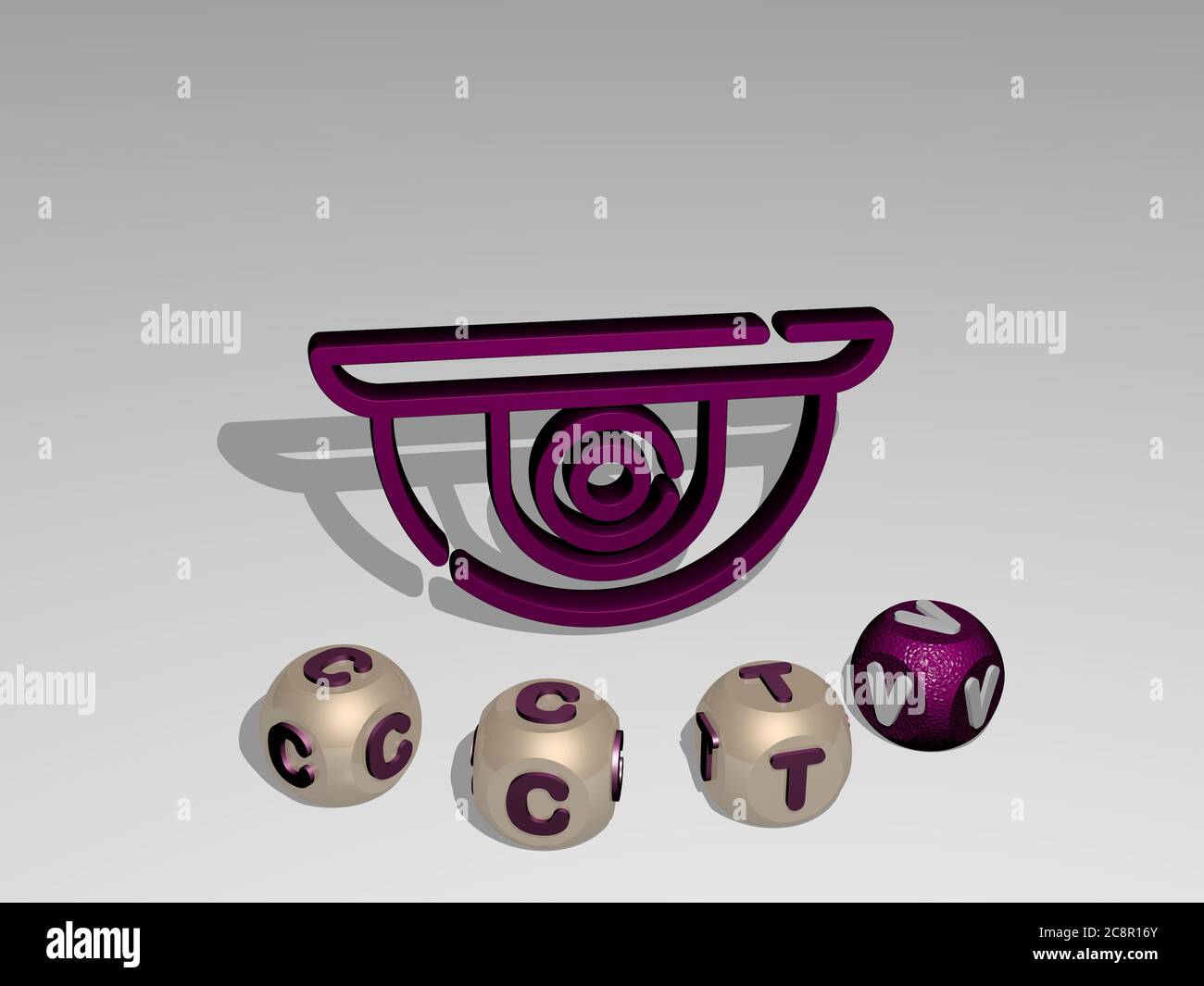 3D representation of CCTV with icon on the wall and text arranged by ...