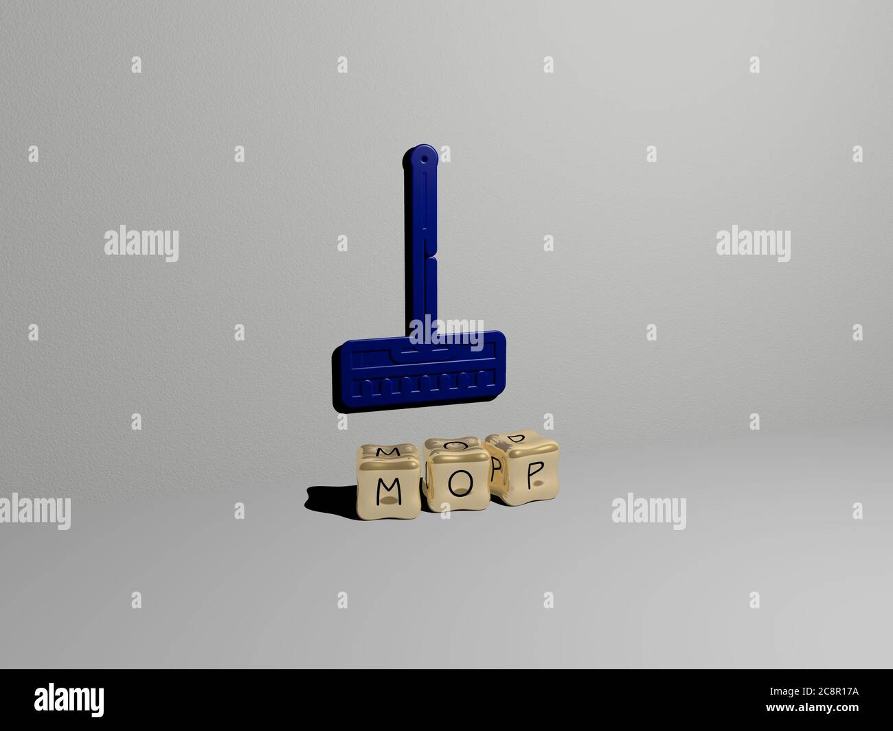 3D representation of mop with icon on the wall and text arranged by ...