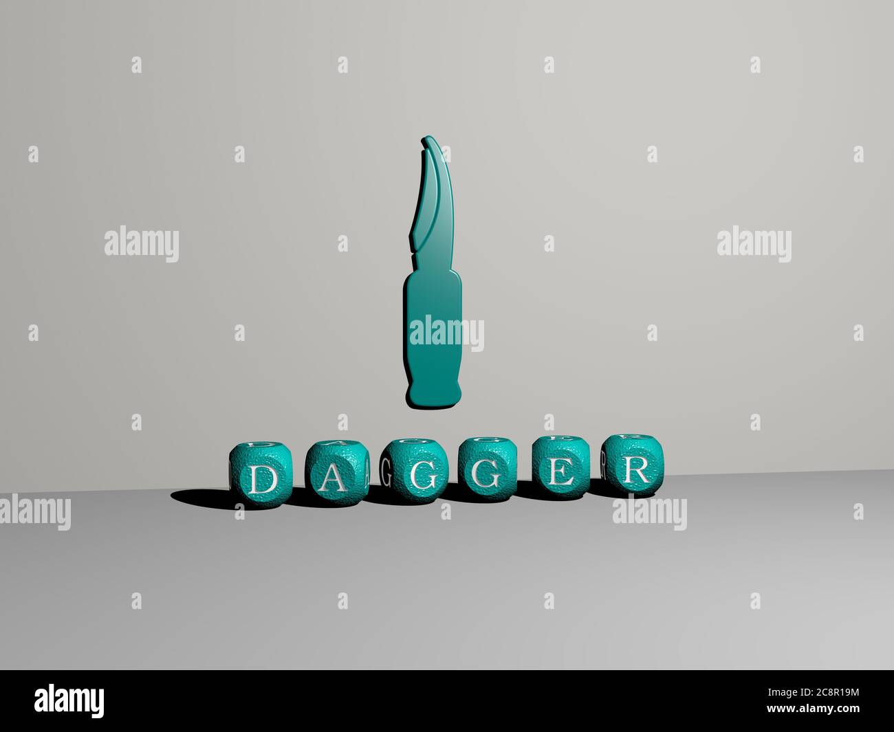3D representation of dagger with icon on the wall and text arranged by ...