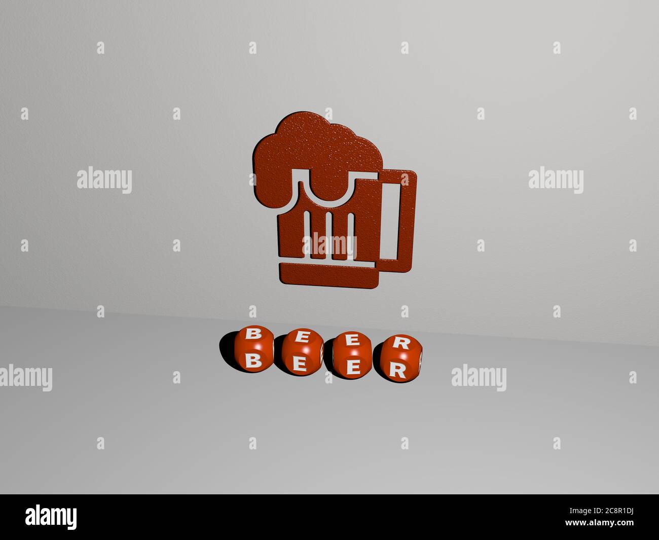 3D graphical image of beer vertically along with text built by metallic ...