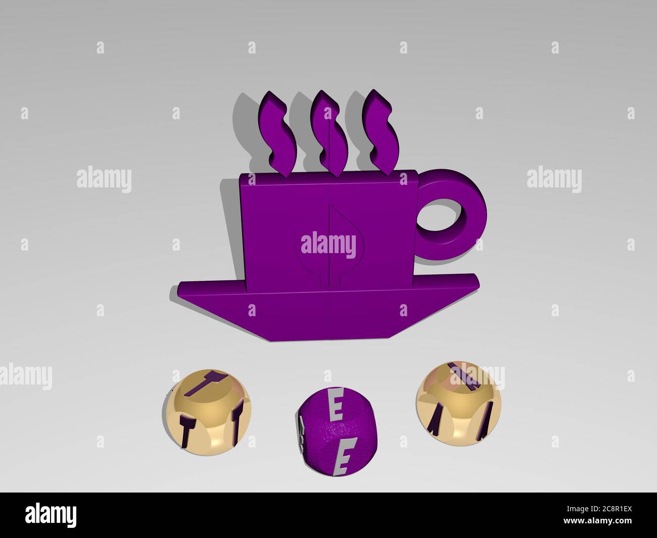 3D representation of tea with icon on the wall and text arranged by ...