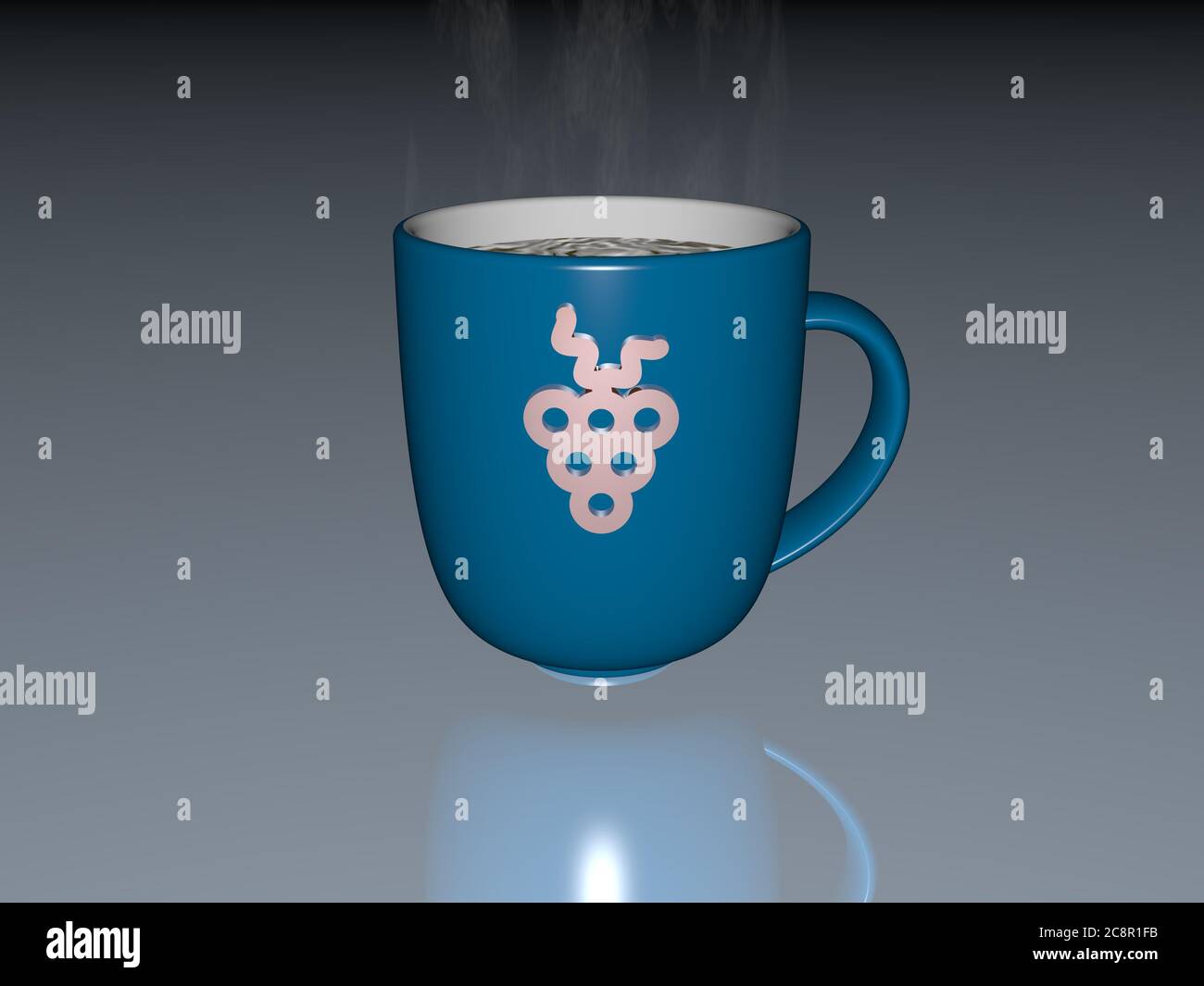 3D illustration of GRAPE icon embossed on a coffee cup over a white ...