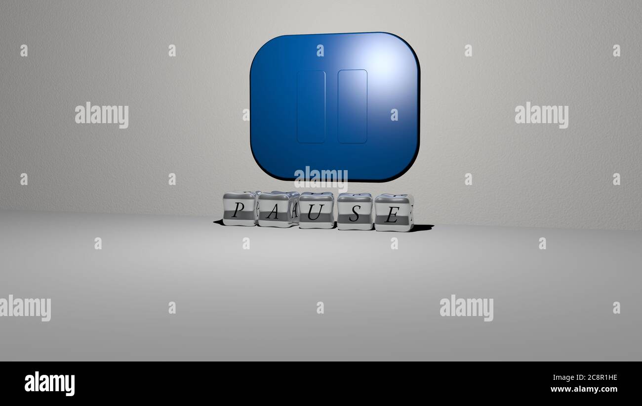 3D representation of pause with icon on the wall and text arranged by ...