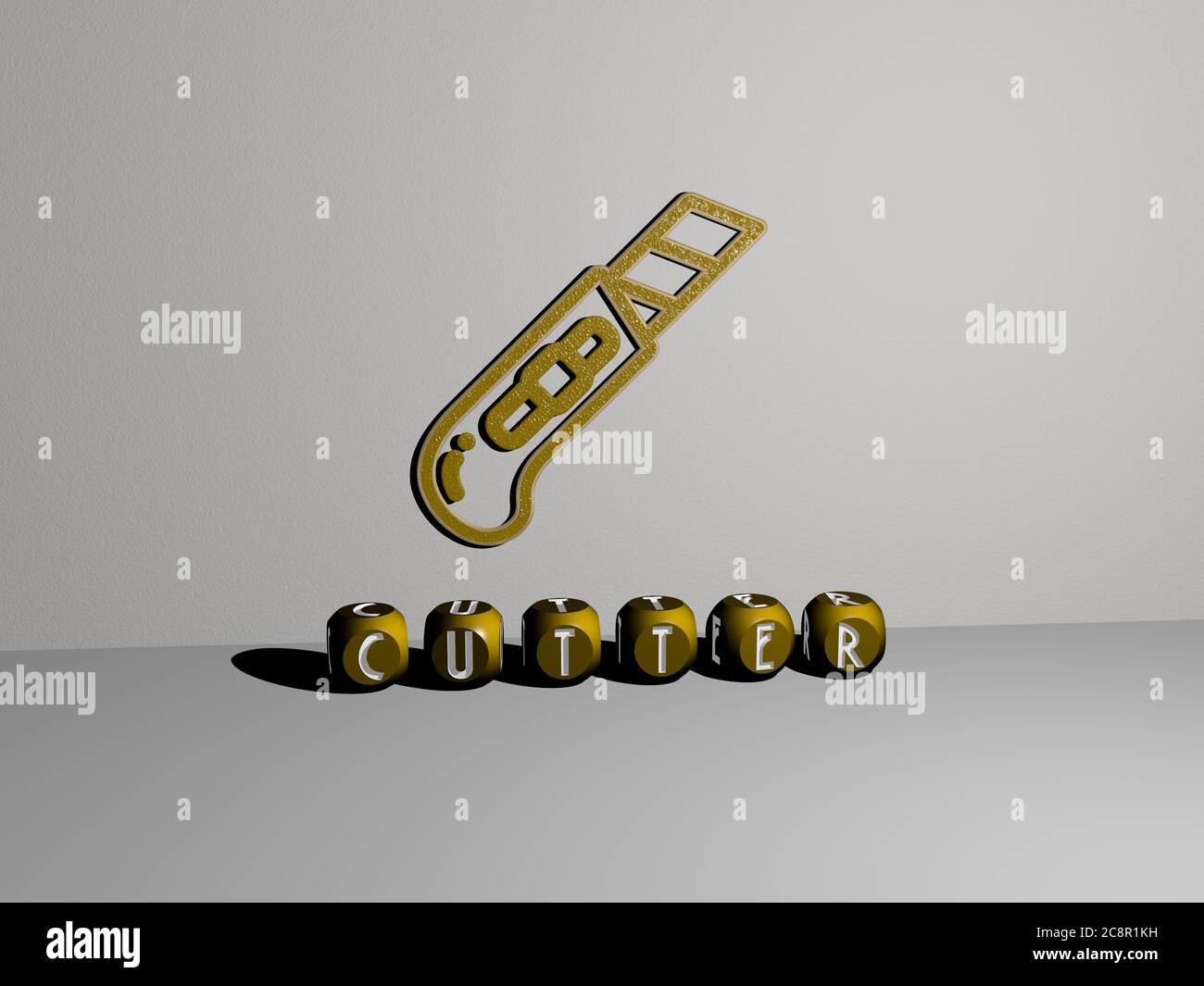 3D representation of cutter with icon on the wall and text arranged by ...