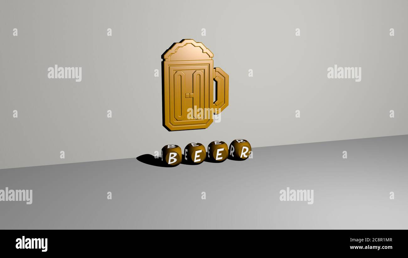 3D representation of beer with icon on the wall and text arranged by ...