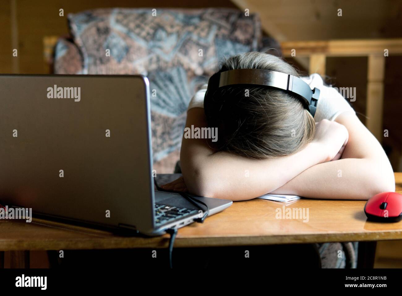 Tired . The concept of excessive student workload in school Stock Photo ...