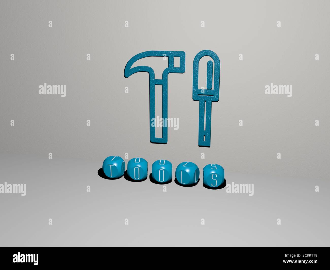 3D representation of tools with icon on the wall and text arranged by ...