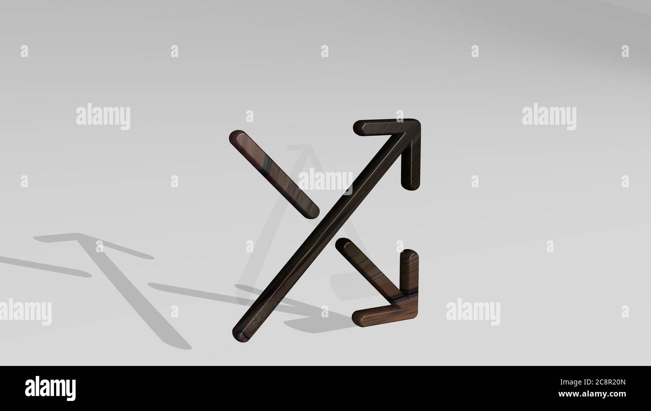 CROSS OVER casting shadow with two lights. 3D illustration of metallic ...