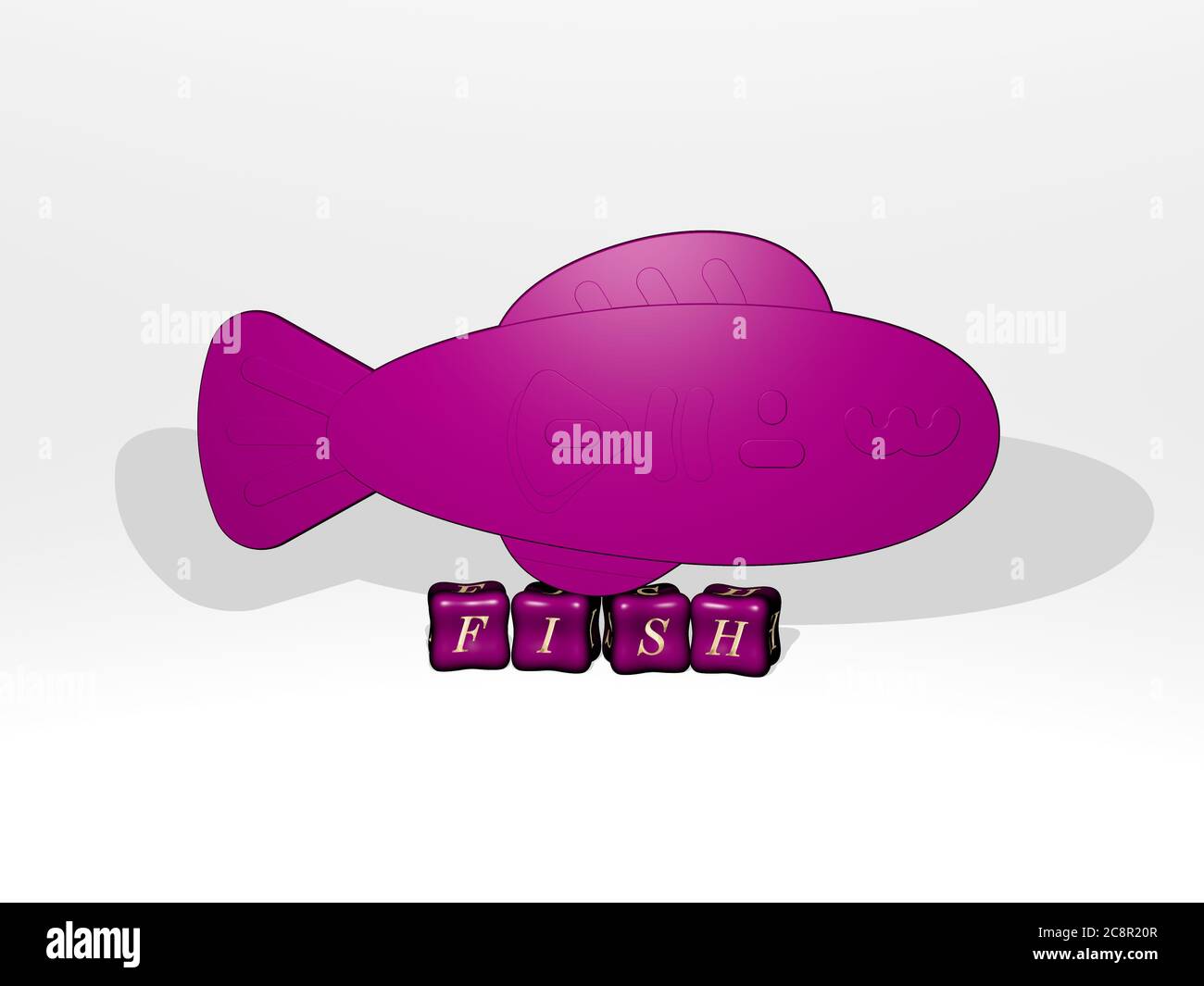 3D graphical image of FISH vertically along with text built by metallic ...
