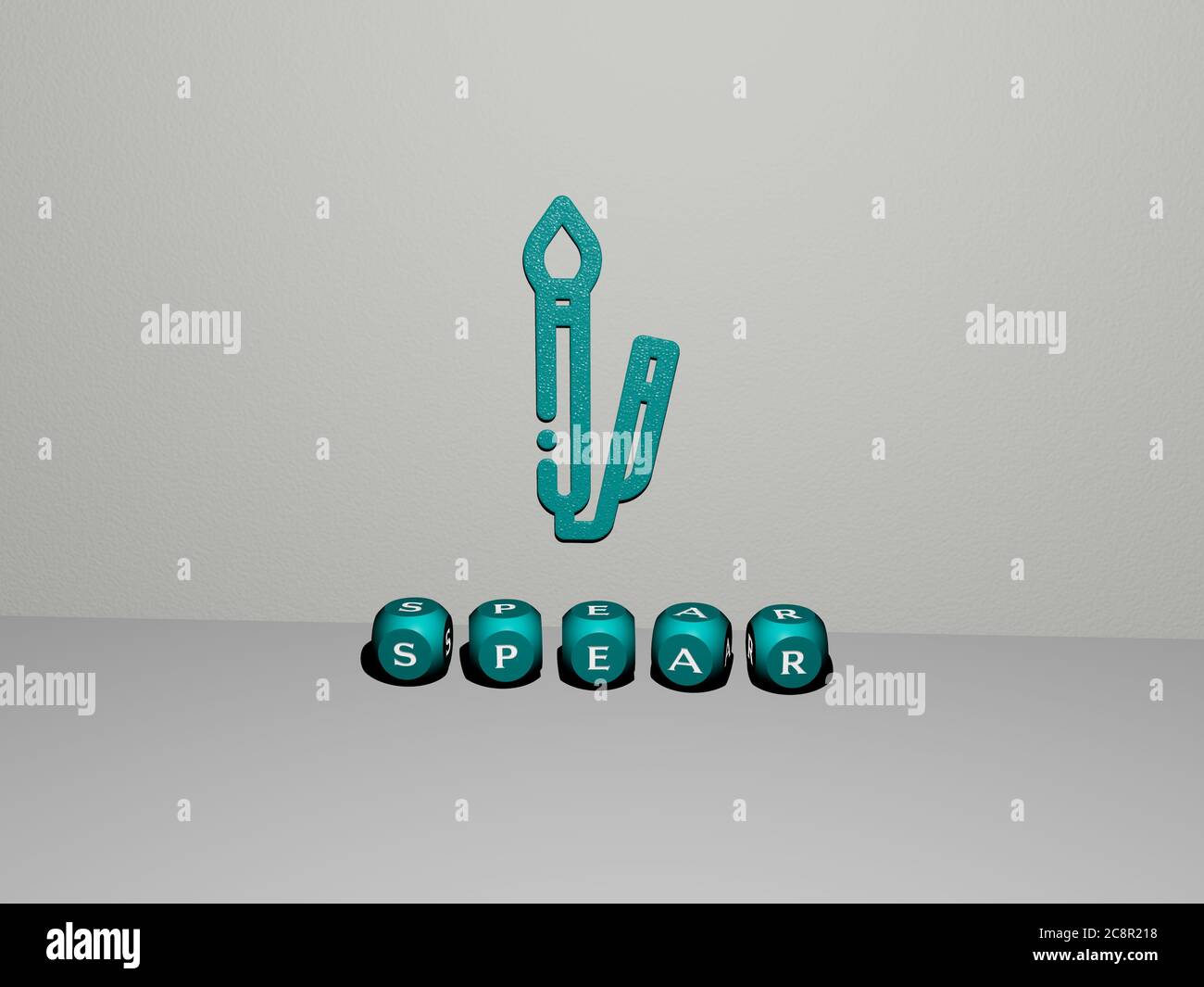 3D representation of SPEAR with icon on the wall and text arranged by metallic cubic letters on ...
