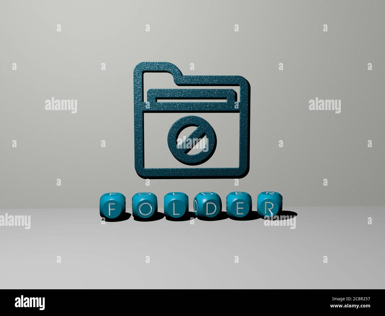 3D representation of FOLDER with icon on the wall and text arranged by ...