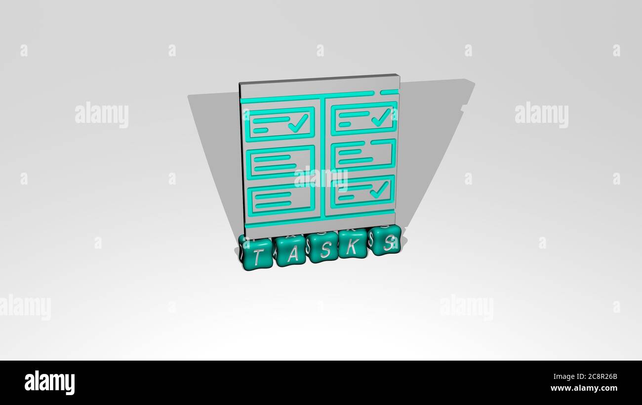3D representation of TASKS with icon on the wall and text arranged by ...