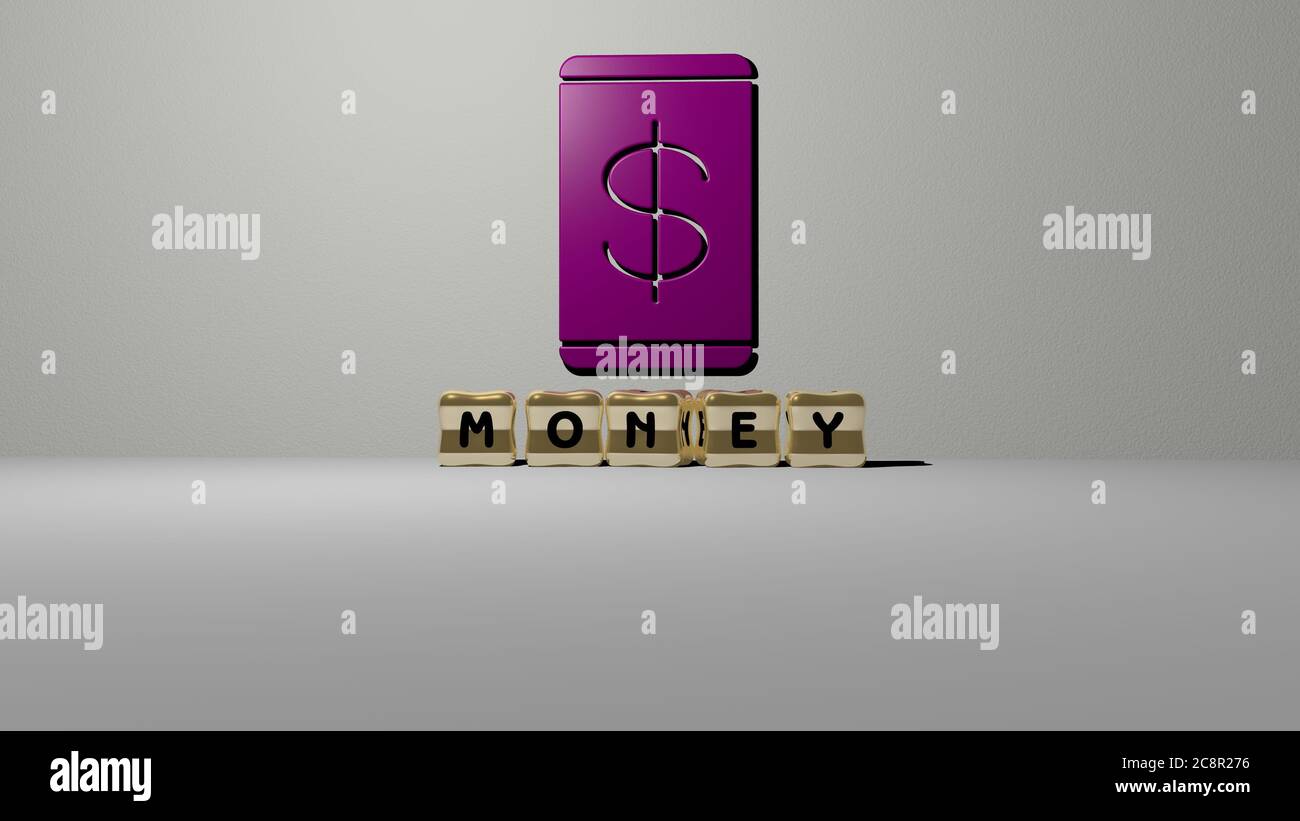 3D representation of money with icon on the wall and text arranged by ...