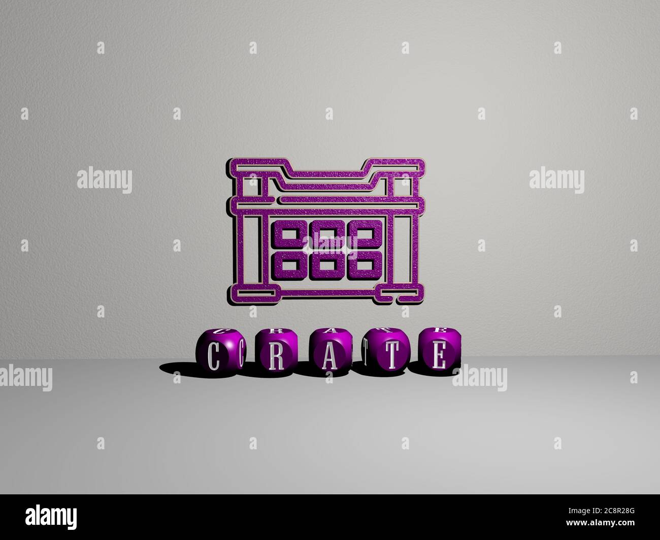 3D representation of CRATE with icon on the wall and text arranged by ...