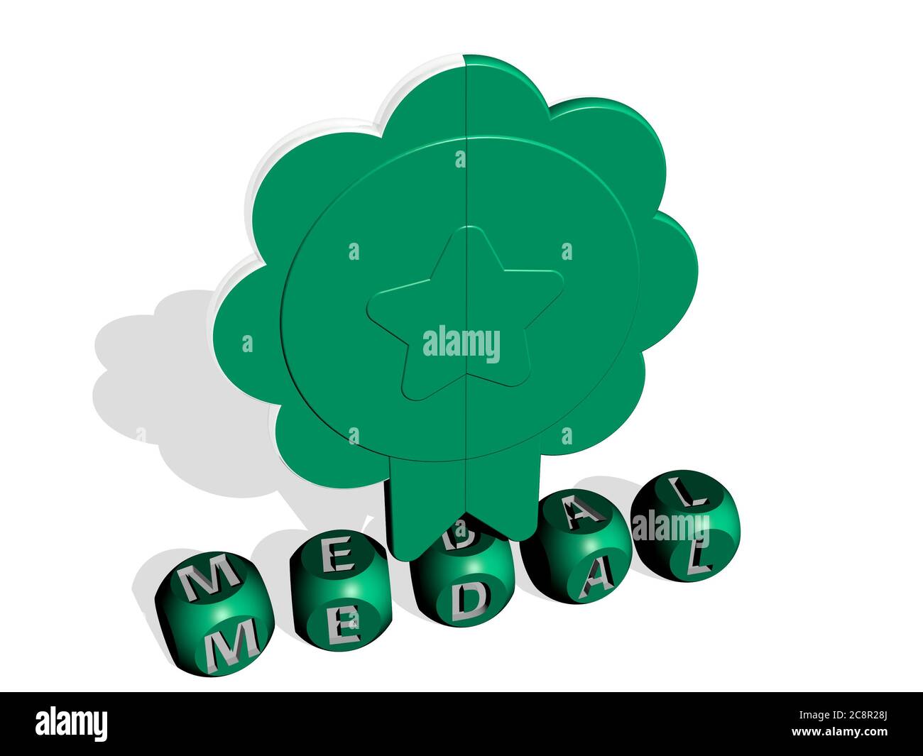 3D illustration of MEDAL graphics and text made by metallic dice ...