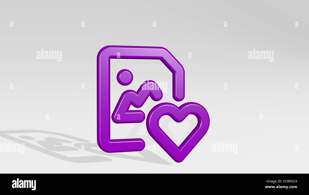 image file heart stand with shadow. 3D illustration of metallic ...