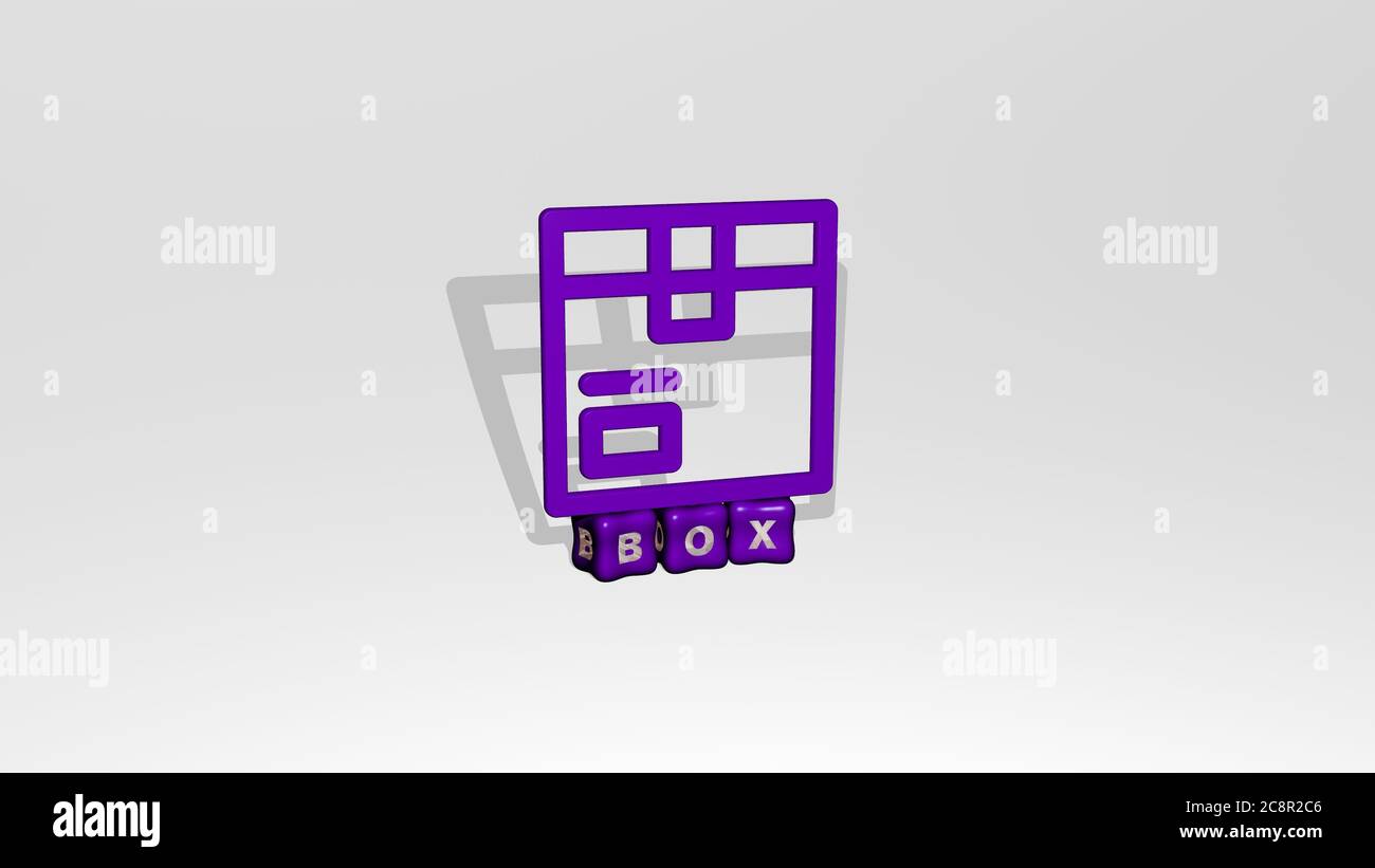 3D graphical image of BOX vertically along with text built by metallic ...