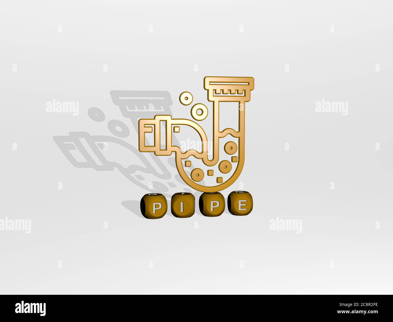 3D graphical image of PIPE vertically along with text built by metallic ...