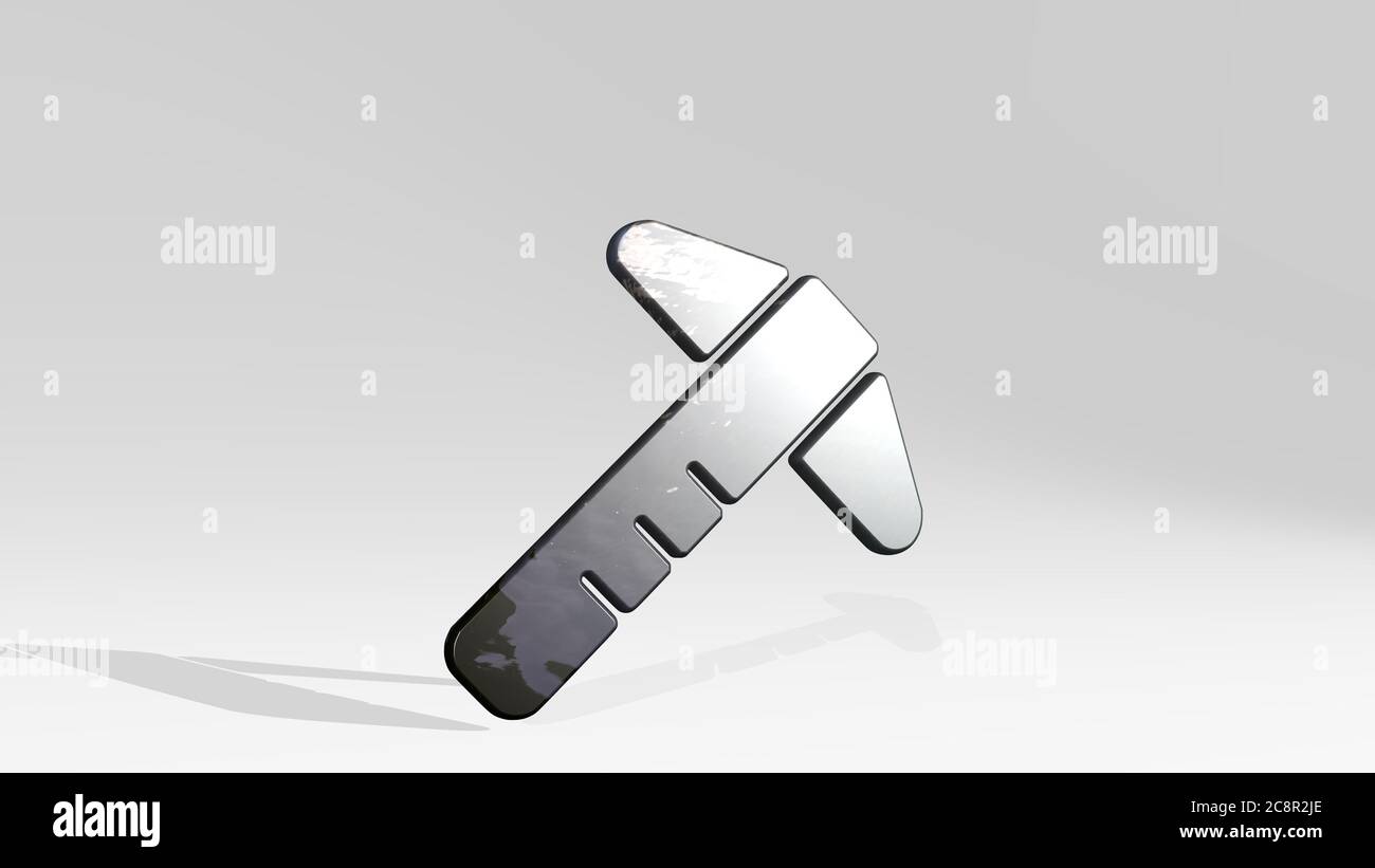 GRID RULER casting shadow with two lights. 3D illustration of metallic ...