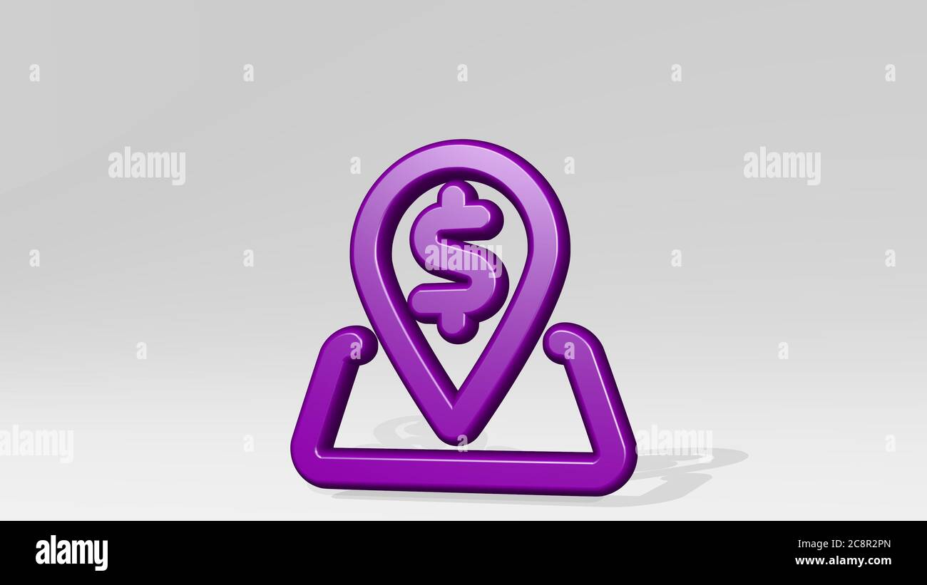 cash pin map stand with shadow. 3D illustration of metallic sculpture ...