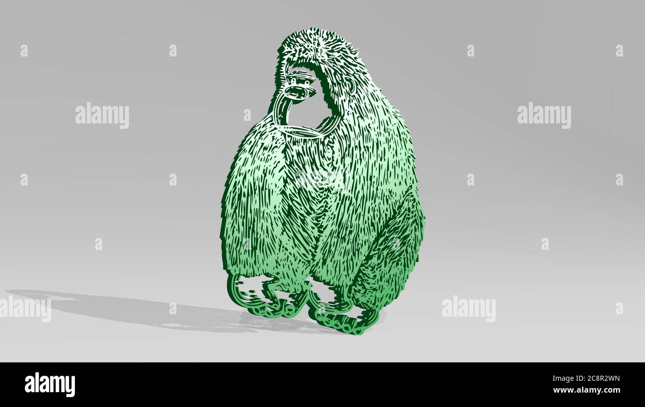 monkey stand with shadow. 3D illustration of metallic sculpture over a ...