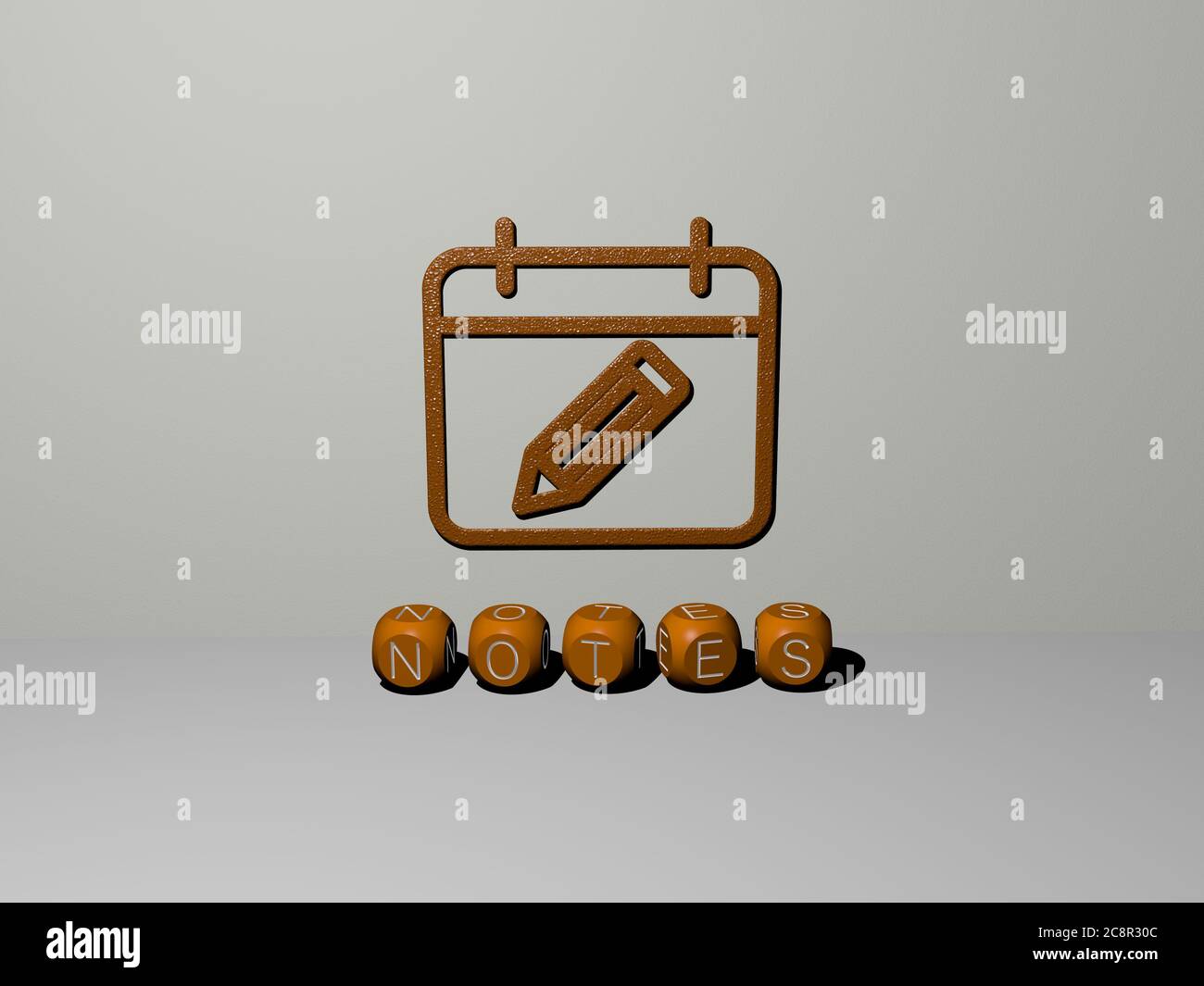 3D illustration of NOTES graphics and text made by metallic dice ...