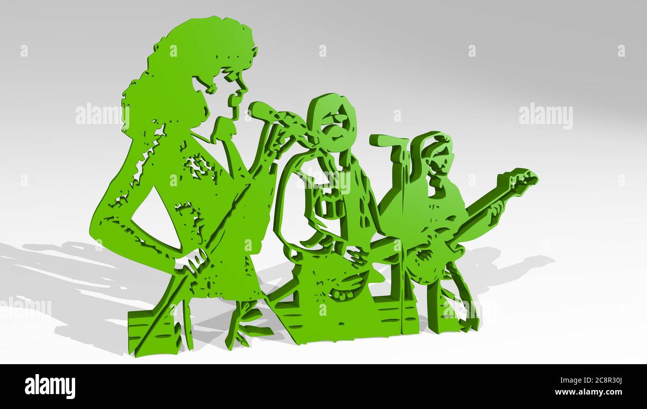 ROCK BAND PERFORMING from a perspective with the shadow. A thick ...